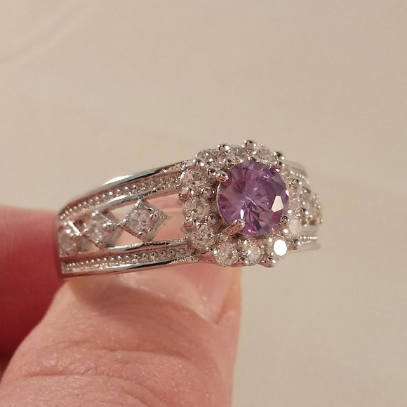 Jewelry | 18k White Gold Filled Ring Flower Amethyst Purple Diamond Zircon Ring Gorgeous | Poshmark